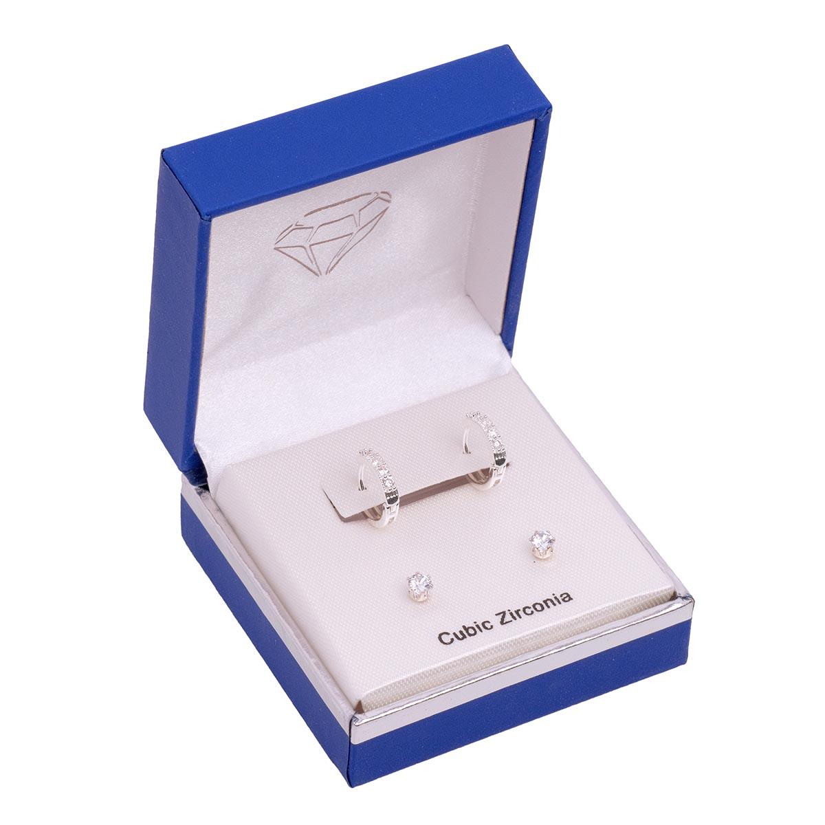 Click here for 2pr. Silver-Tone CZ Hoop and Stud Earring prices