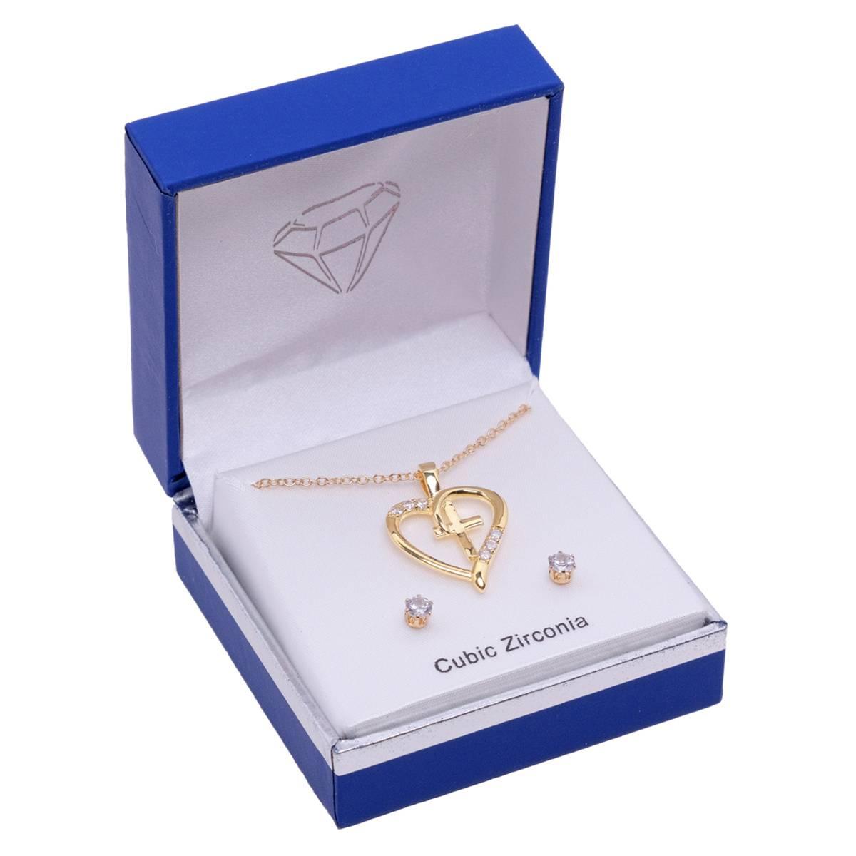 Click here for Gold-Tone Heart Cross CZ Pendant Necklace & CZ Ear... prices