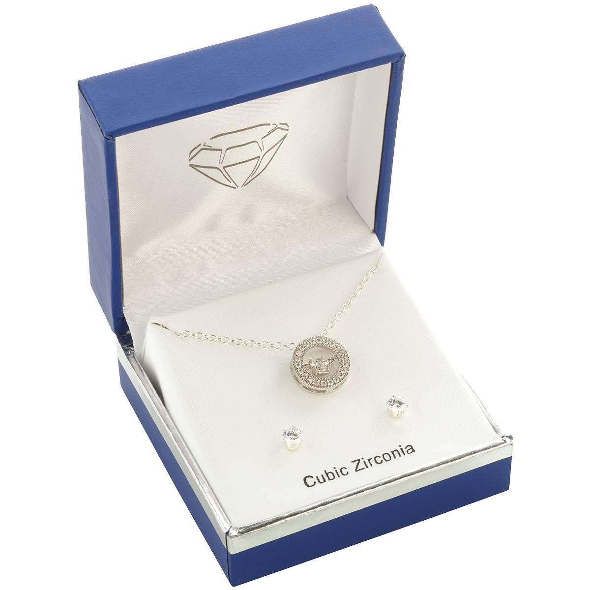 Click here for Silver-Tone CZ Circle Pendant & 4mm Round CZ Earri... prices