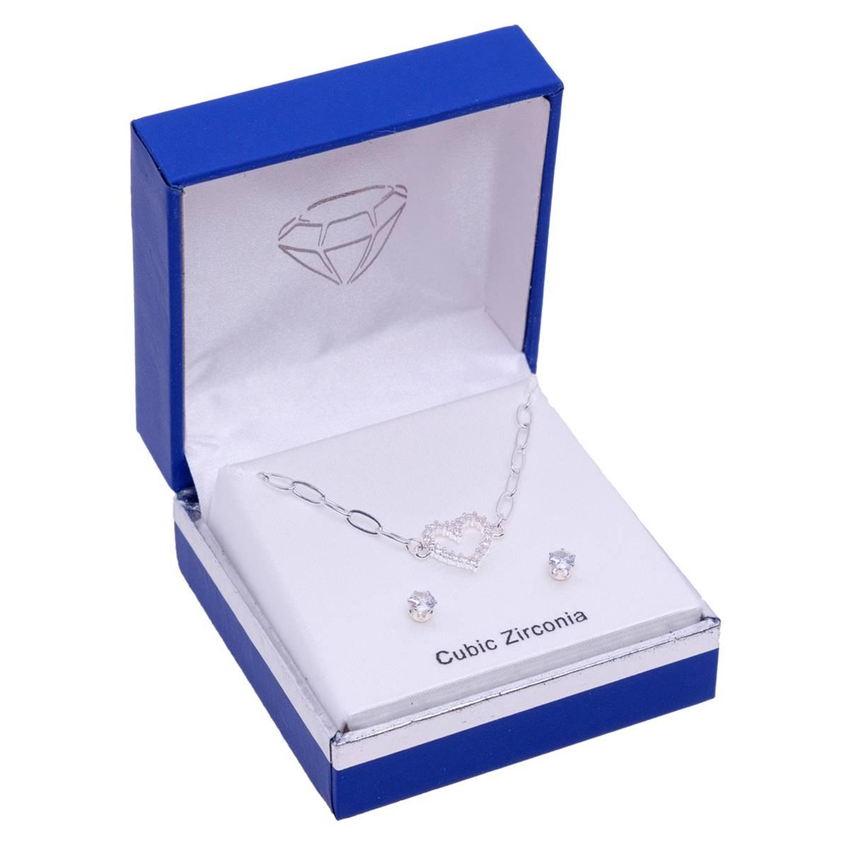 Click here for Silver-Tone CZ Open Heart Pendant Necklace & CZ Ea... prices