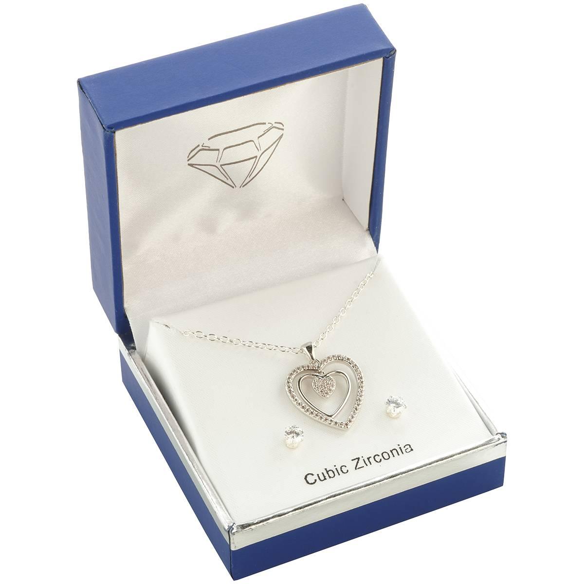 Click here for Silver-Tone CZ Heart Pendant & Earring Set prices