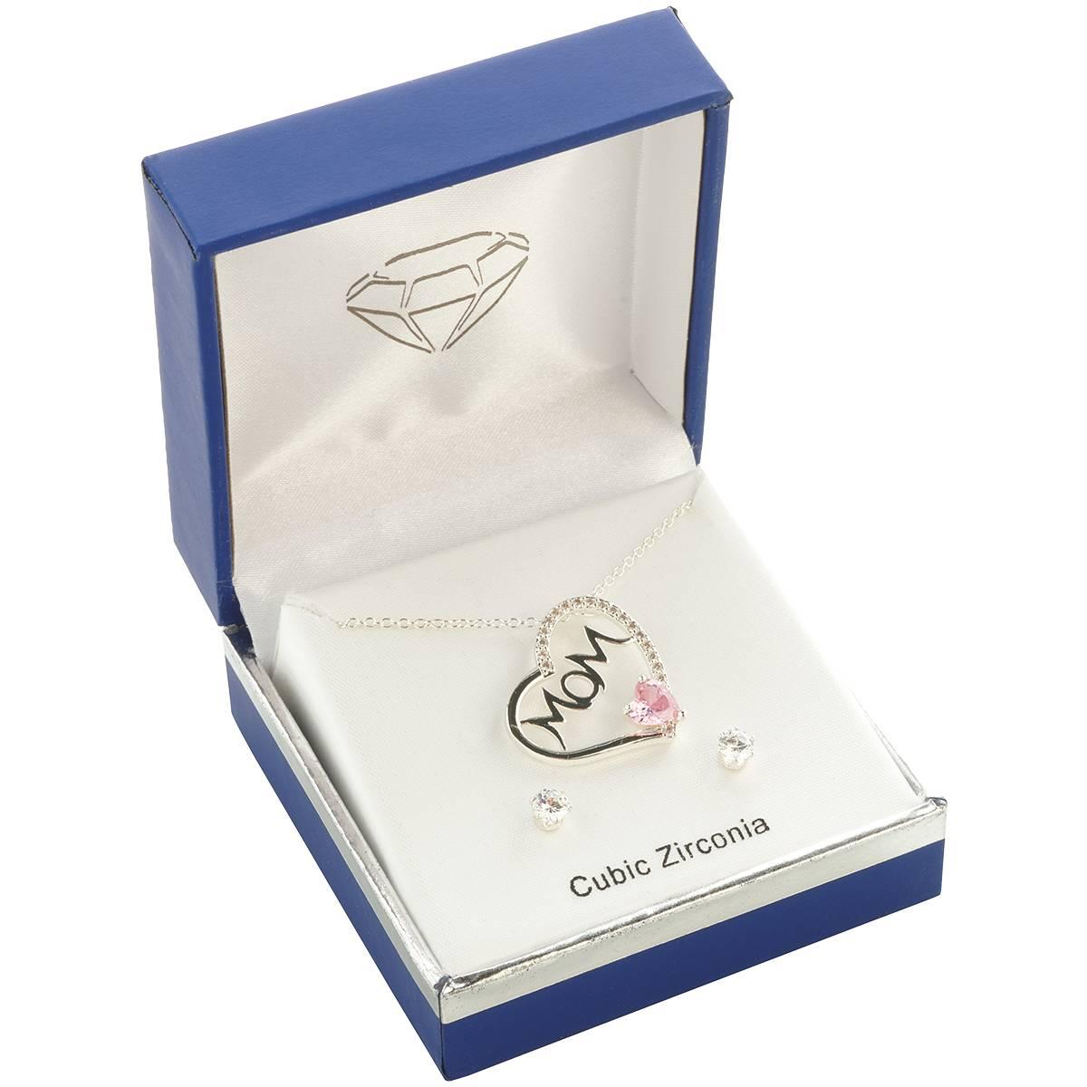 Click here for Silver-Tone Mom Heart Pendant & Earring Set prices