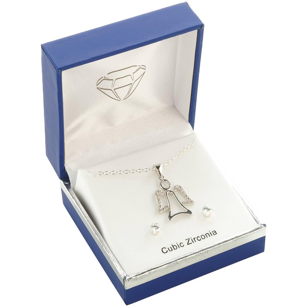 Click here for Silver-Tone CZ Angel Pendant & Earring Set prices