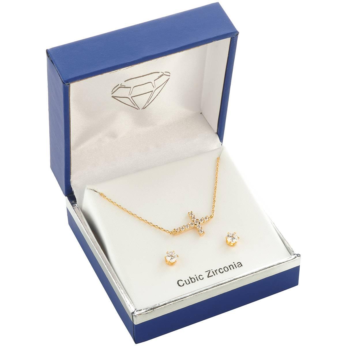 Click here for Gold-Tone CZ Sideways Cross Pendant Necklace & Ear... prices