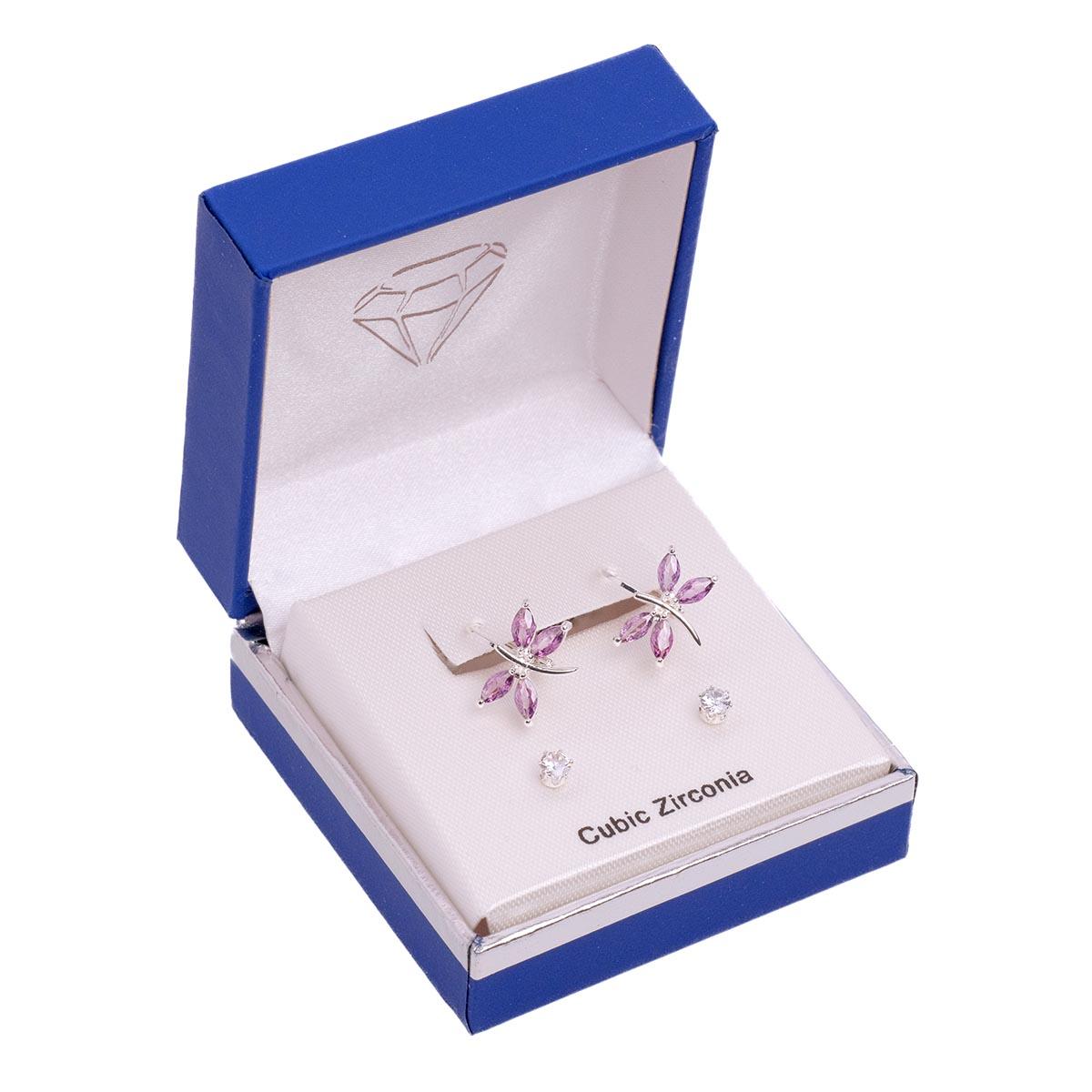 Click here for 2pr. Silver-Tone CZ Dragonfly & Stud Earring Set prices
