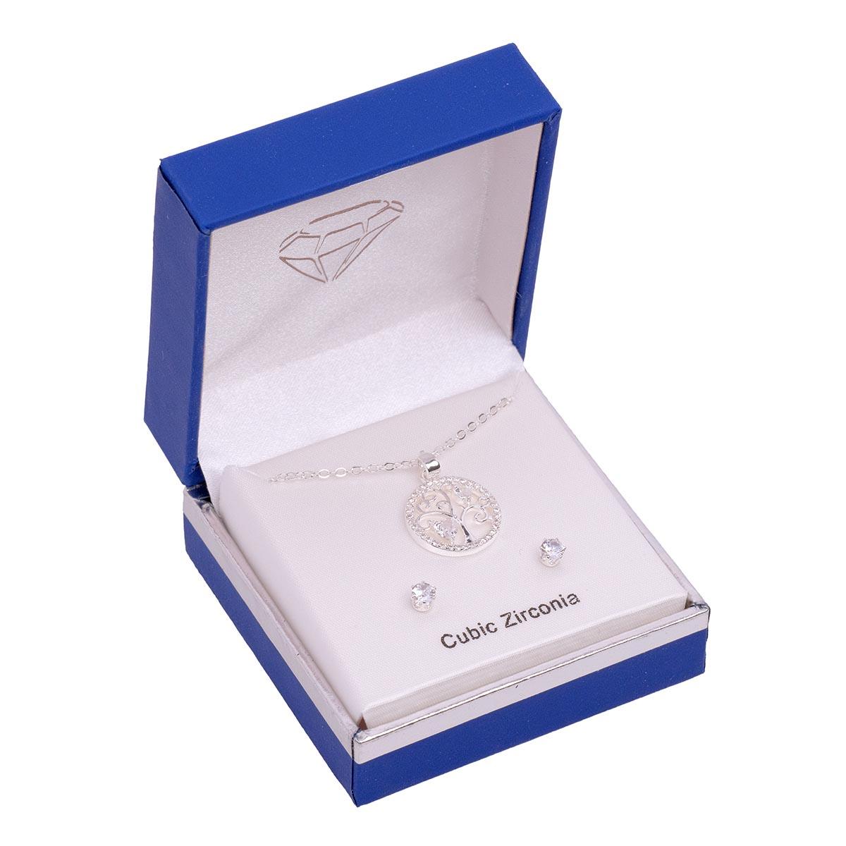 Click here for Silver-Tone CZ Tree Pendant Necklace & Earring Set prices