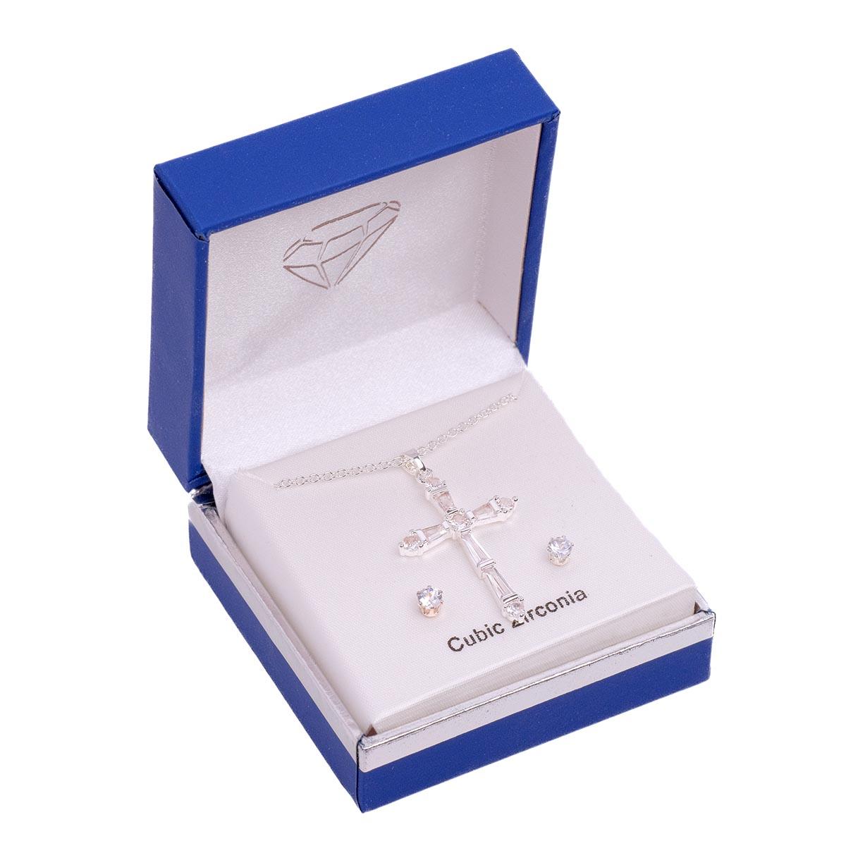 Click here for Silver-Tone CZ Cross Pendant & Earring Set prices