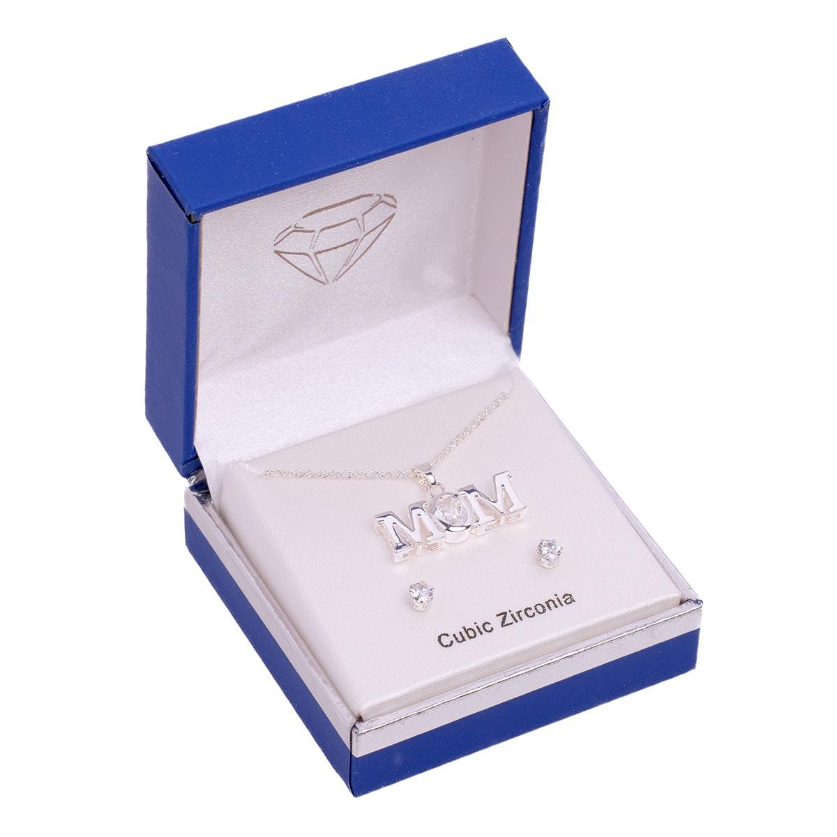 Click here for Silver-Tone CZ Mom Pendant Necklace & Earring Set prices