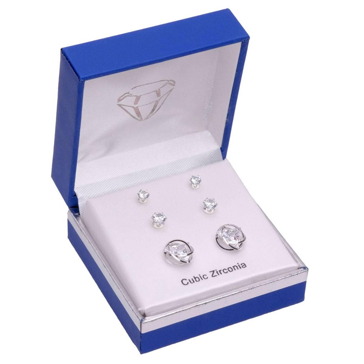 Click here for Silver-Tone Caged Triangle CZ Earring Trio Set prices