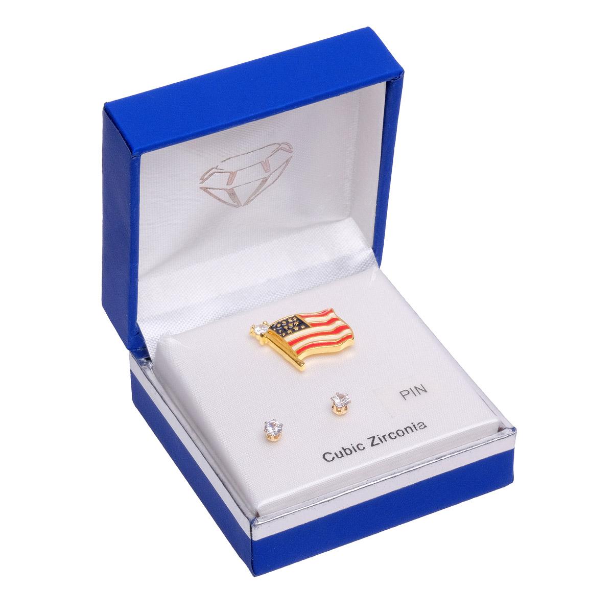 Click here for Gold-Tone CZ American Flag Lapel Pin & CZ Earring... prices