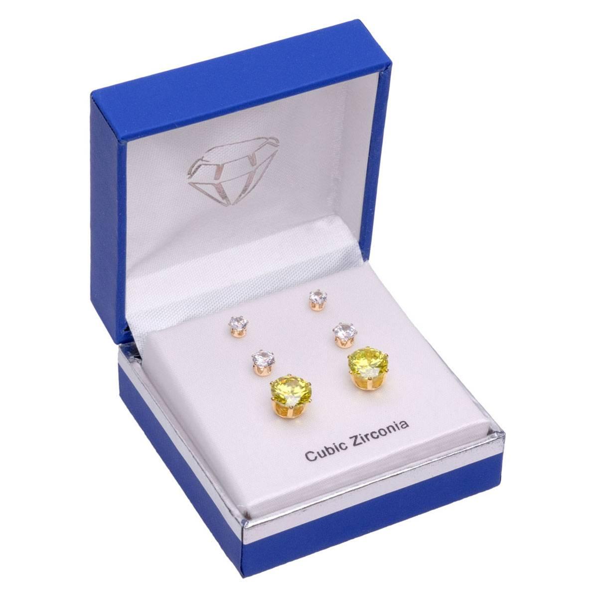 Click here for Gold-Tone CZ Citrus Green Earring Trio Set prices