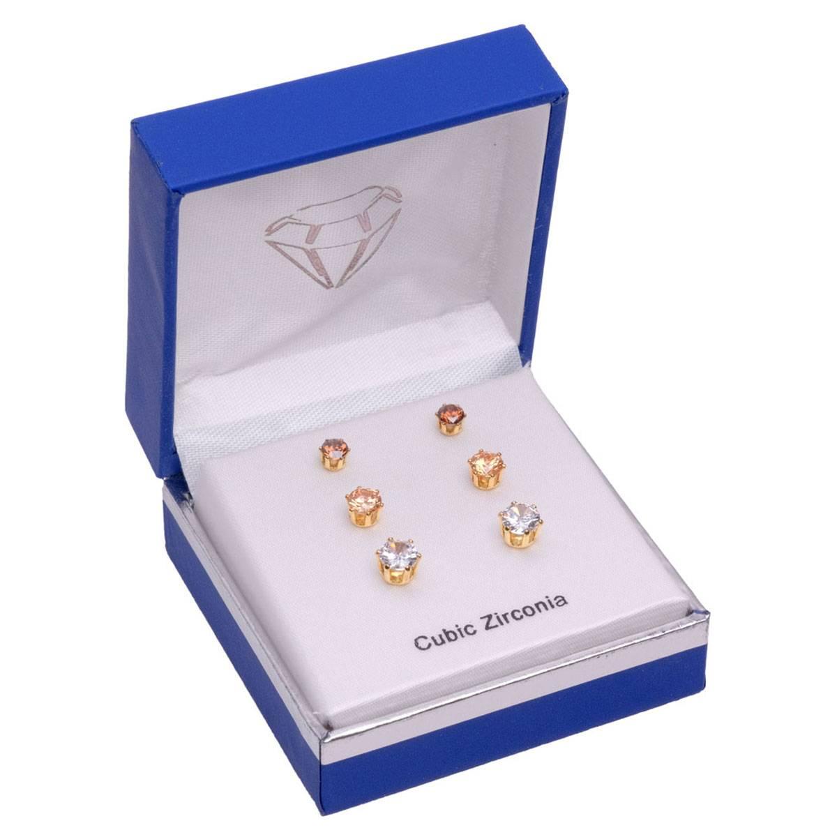 Click here for Gold-Tone Chocolate CZ Earring Trio Set prices