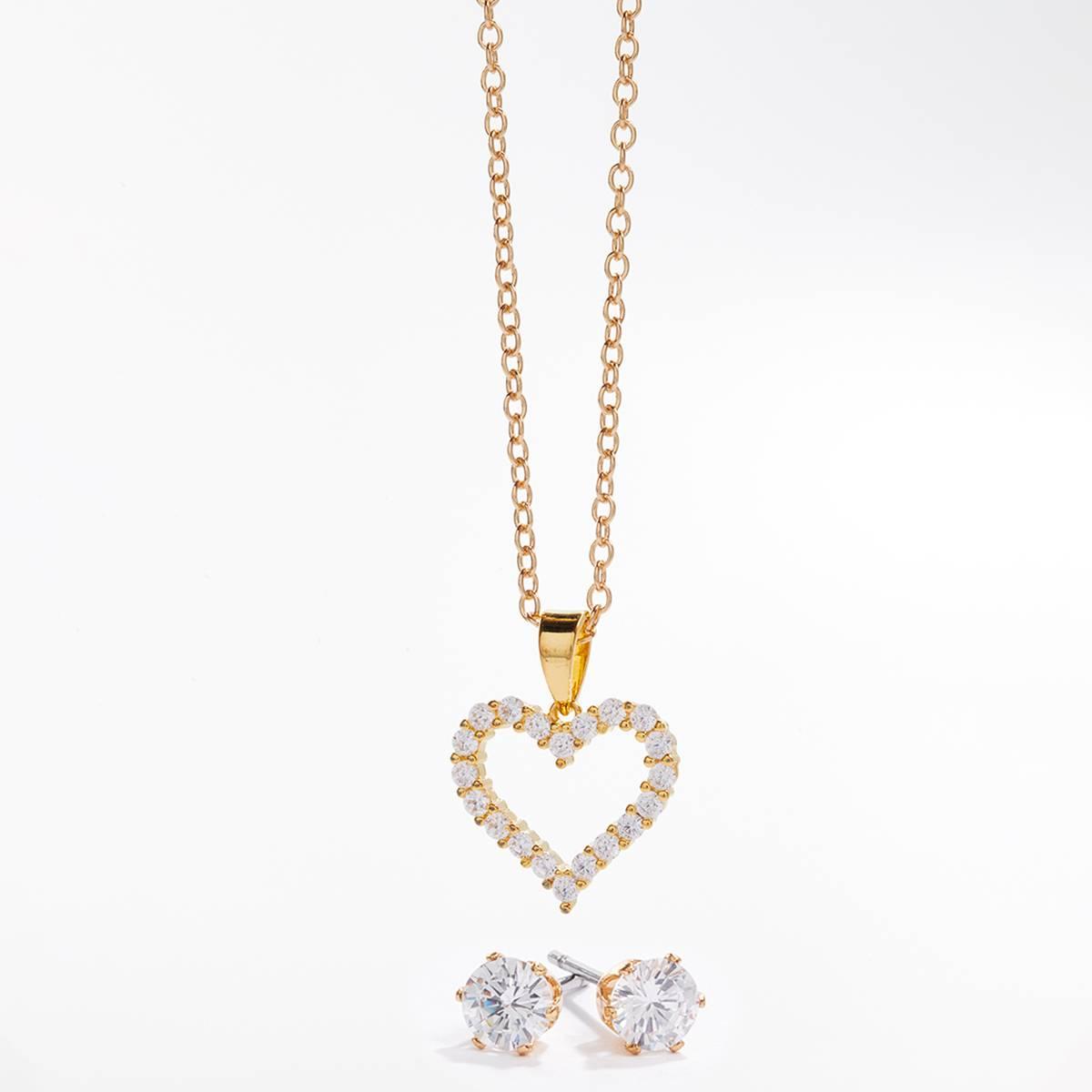 Click here for Gold-Tone CZ Heart Pendant & Earrings Set prices