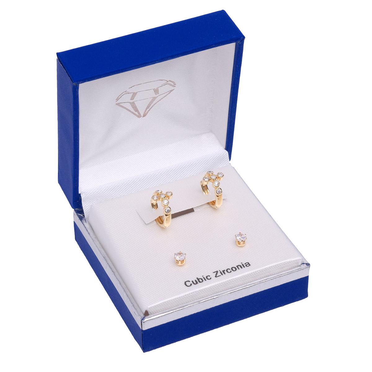 Click here for Gold-Tone CZ Cross Hoop Duo Earring Set prices