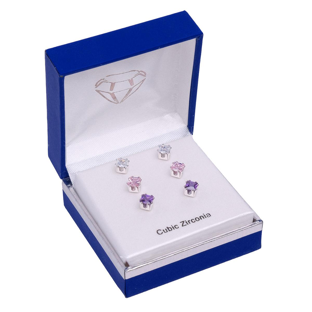 Click here for Silver-Tone Multi Color Square CZ Trio Stud Earrin... prices