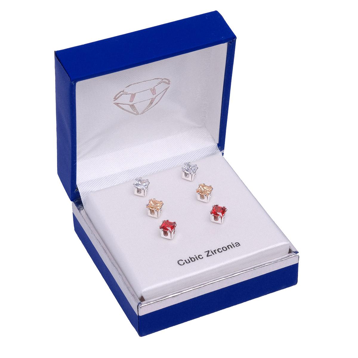 Click here for Silver-Tone CZ  Multi Color Trio Stud Earring Set prices