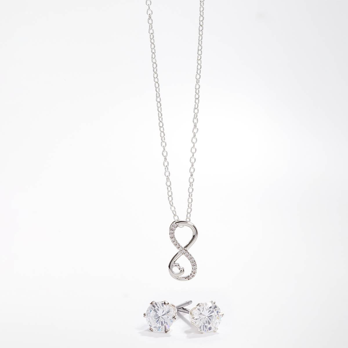 Click here for Silver-Tone CZ Infinity Necklace & Earring Set prices