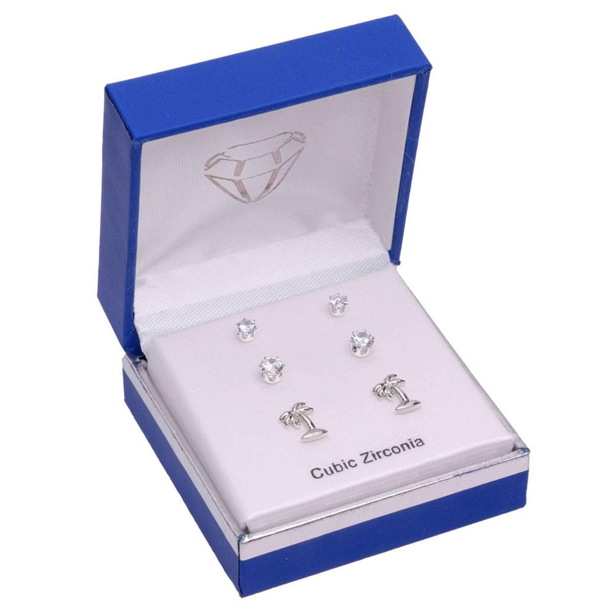 Click here for Silver-Tone CZ Tropical Earring Trio Set prices