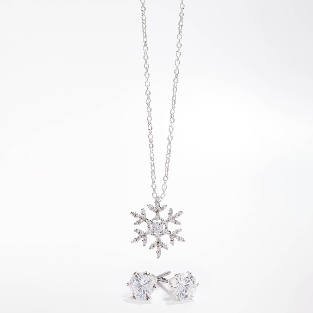 Click here for Silver-Tone CZ Snowflake Pendant & Earring Set prices