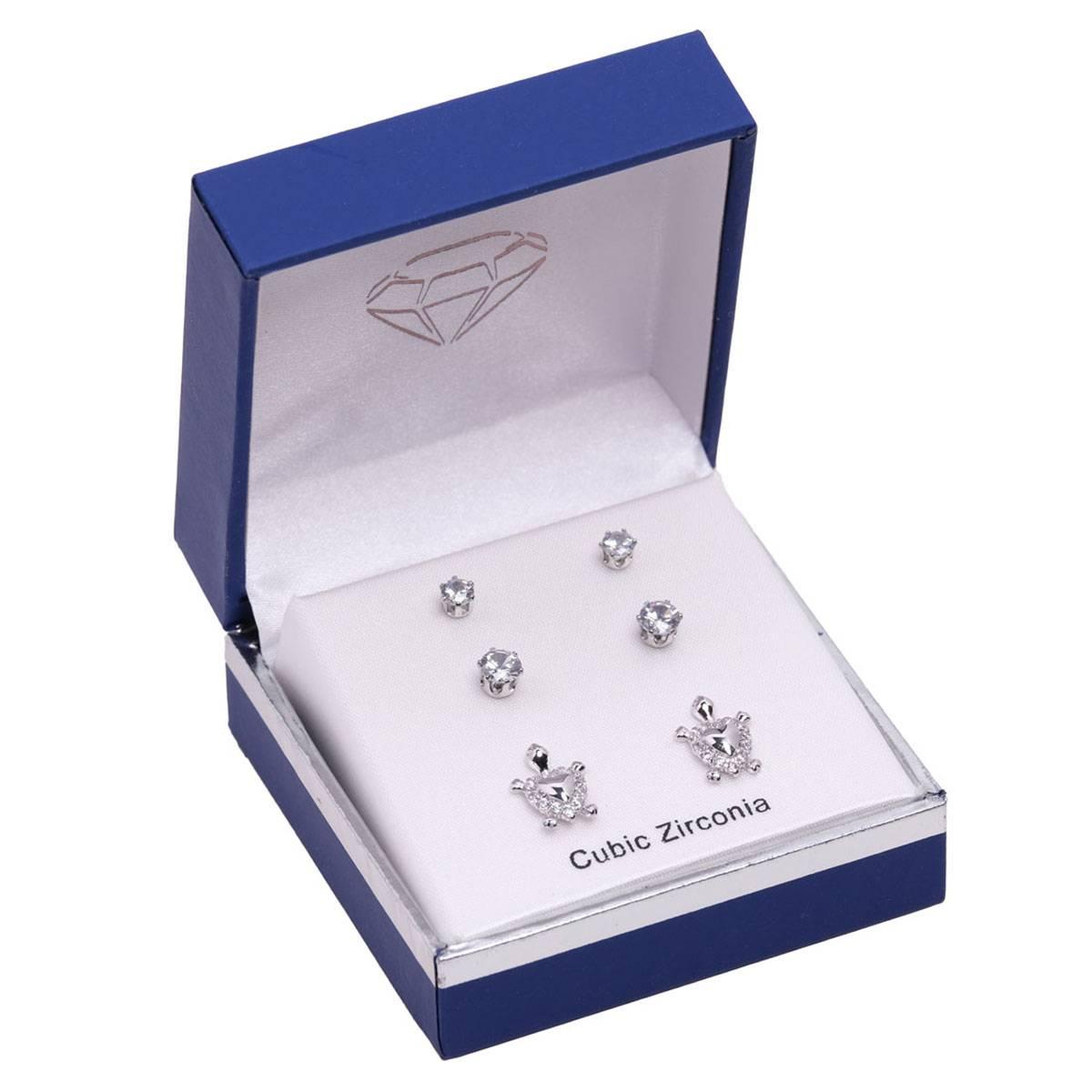 Click here for Silver-Tone CZ Turtle Earring Trio Set prices