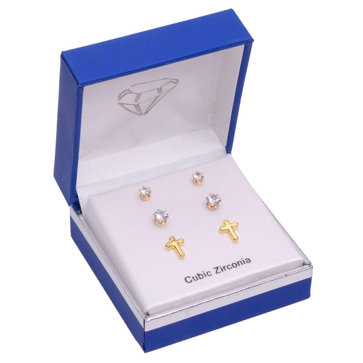 Click here for Gold-Tone Cross CZ Earring Trio Set prices