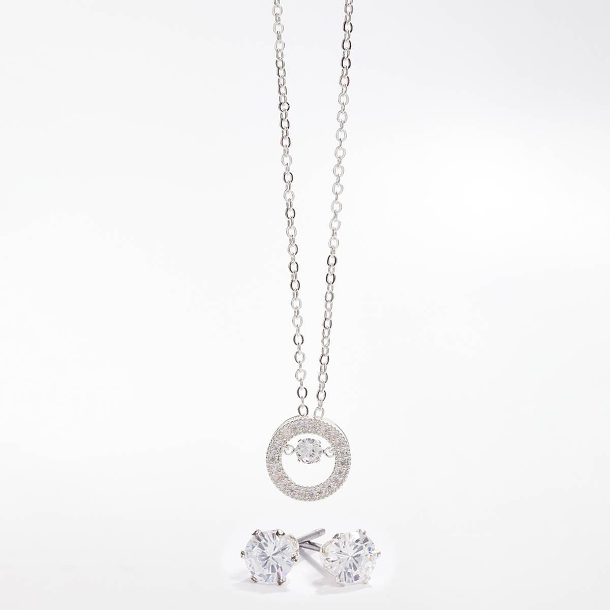 Click here for Silver-Tone CZ Pendant & Earring Set prices