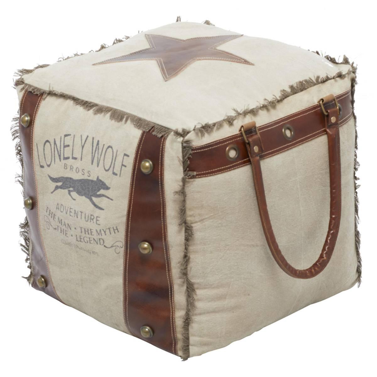 Click here for 9th & Pike(R) Rustic White Canvas Pouf Ottoman prices