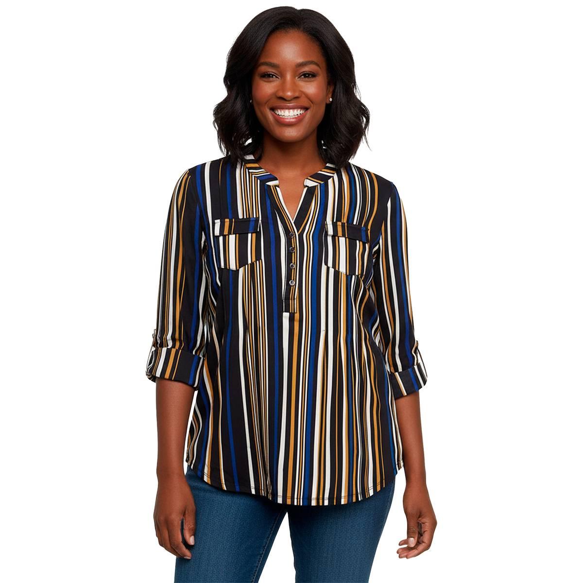 Click here for Womens Cocomo 3/4 Roll Tab Sleeve Stripe Mandarin... prices