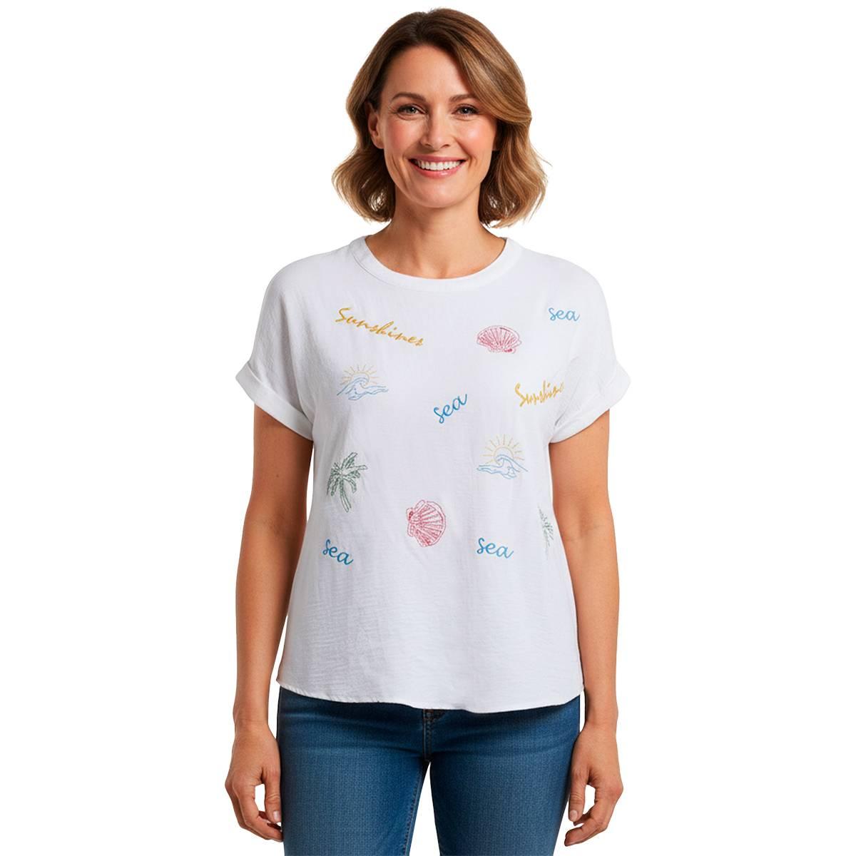 Click here for Womens Cocomo Short Sleeve Coastal Sea Scene Airfl... prices