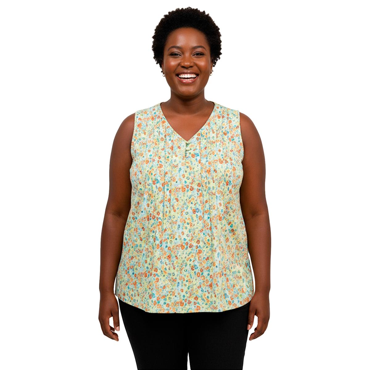Click here for Plus Size Cocomo Sleeveless Pleated Floral Button... prices
