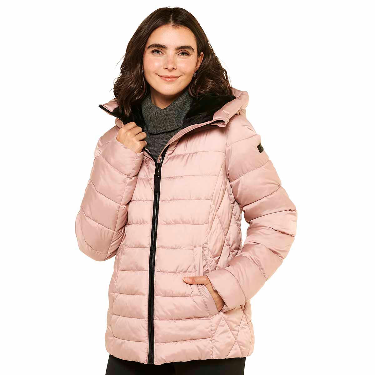 Hfx Womens Faux Fur Water Resistant Midweight Puffer Jacket  Medium  Beige
