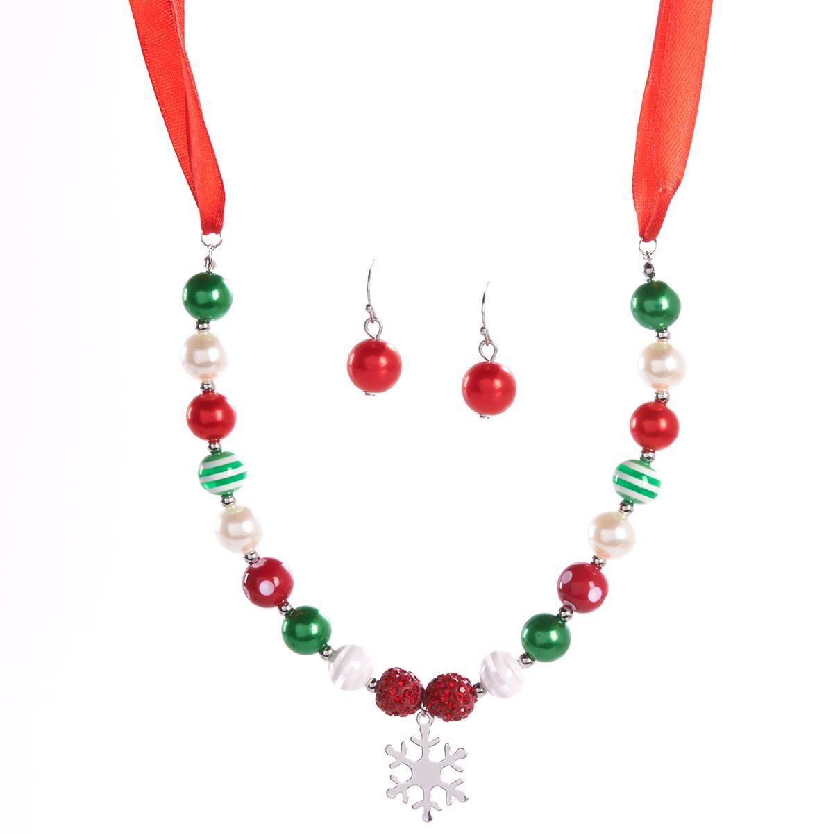 Click here for Mixed Beaded Ribbon Necklace & Earrings Set prices