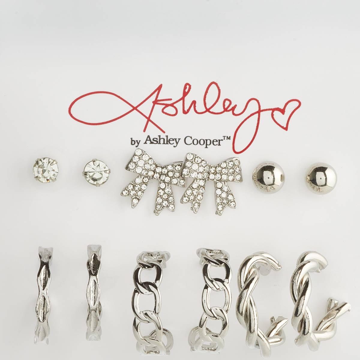Click here for Ashley 6pr Silver-Plated Earrings w/ Pave Stone Bo... prices