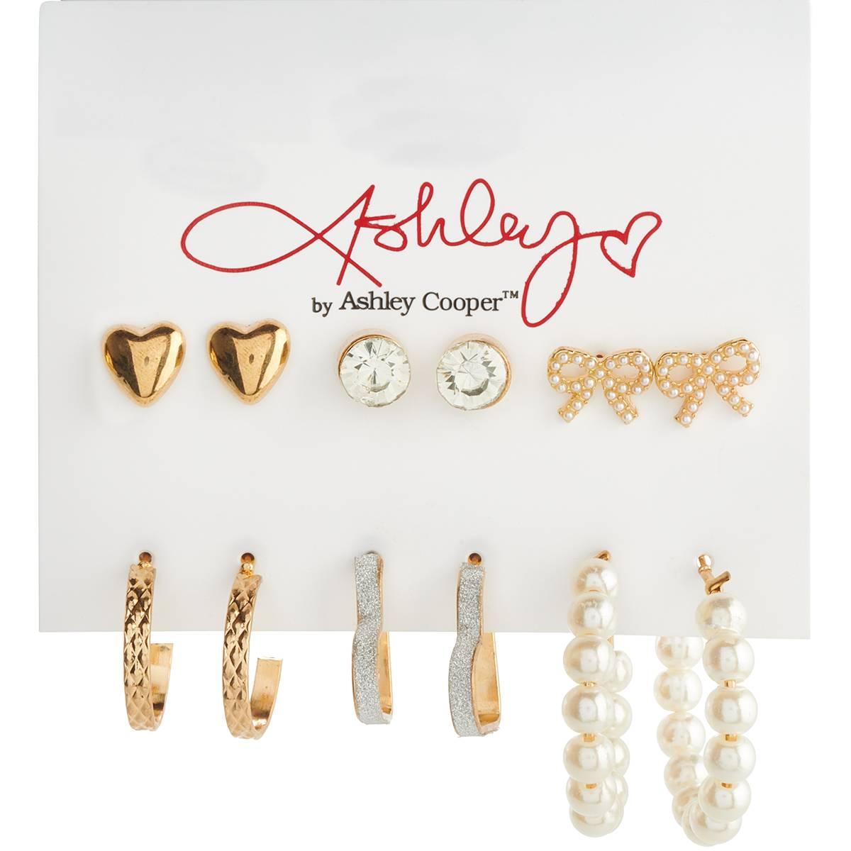 Click here for Ashley 6pr. Glass Stones/Pearls/Bows/Hearts & Hoop... prices