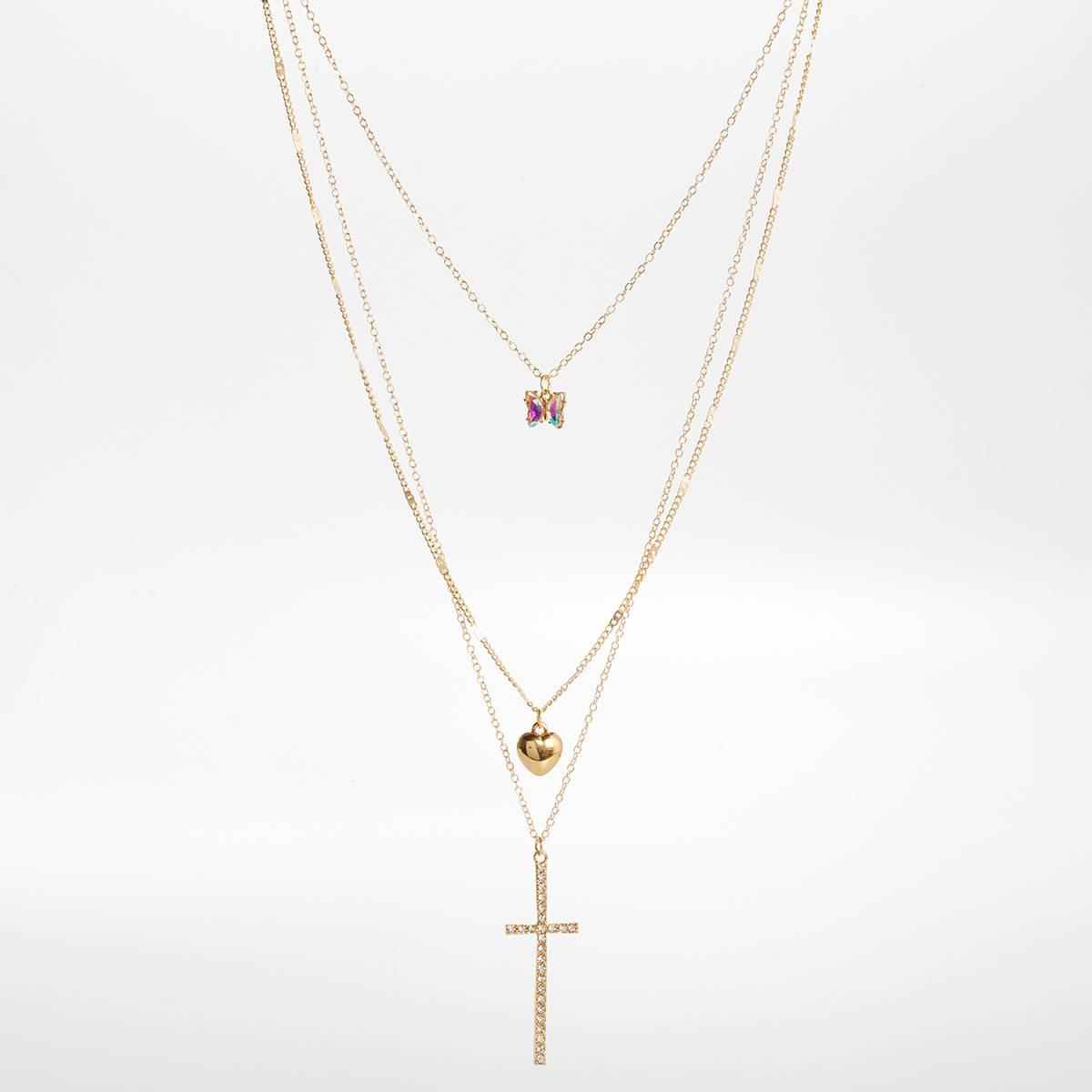 Click here for Ashley Layered Necklace w/ AB Crystal/Heart/Pave C... prices