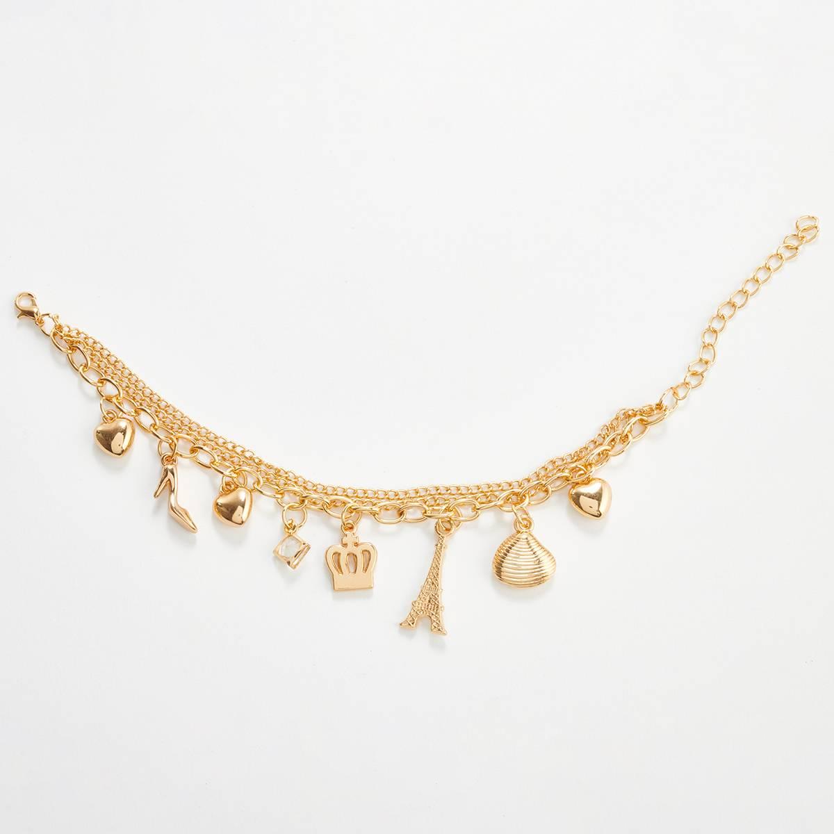 Click here for Ashley Gold-Plated Paris-Inspired Chain Charm Brac... prices