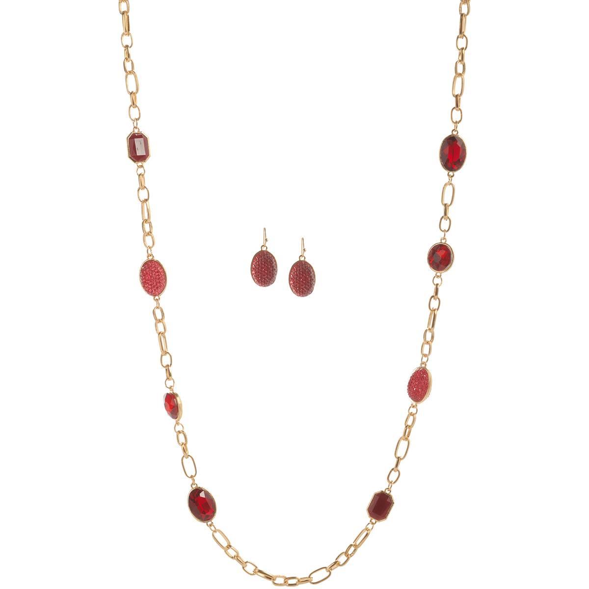 Click here for Ashley Cooper(tm) Mixed Geo Ruby Druzy Cab Necklac... prices