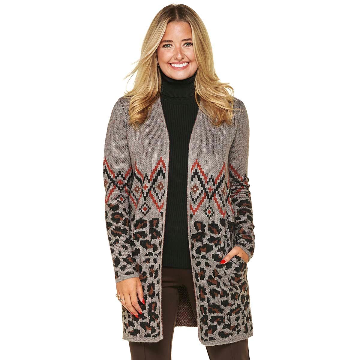 Click here for Womens By Design Long Sleeve Geometric Leopard Car... prices