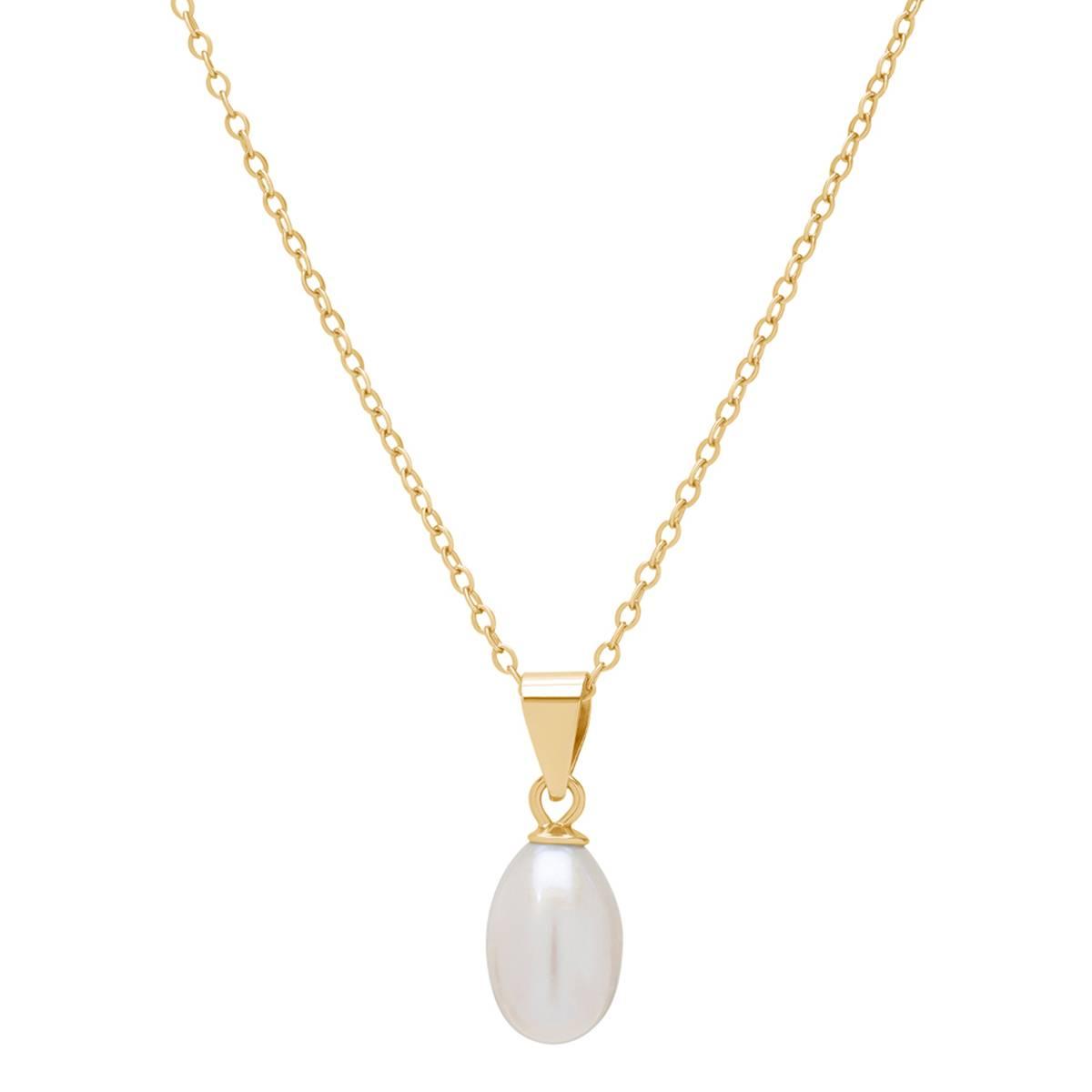 Click here for Gold over Sterling Silver Pearl Oval Pendant Neckl... prices