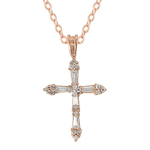 Click here for Rose Gold Plated & CZ Cross Necklace prices