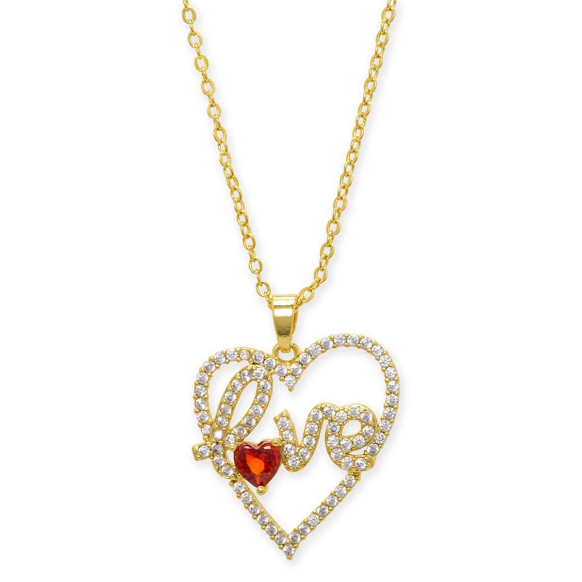 Click here for Gold Plated Lab Ruby Heart Love Script Heart Penda... prices