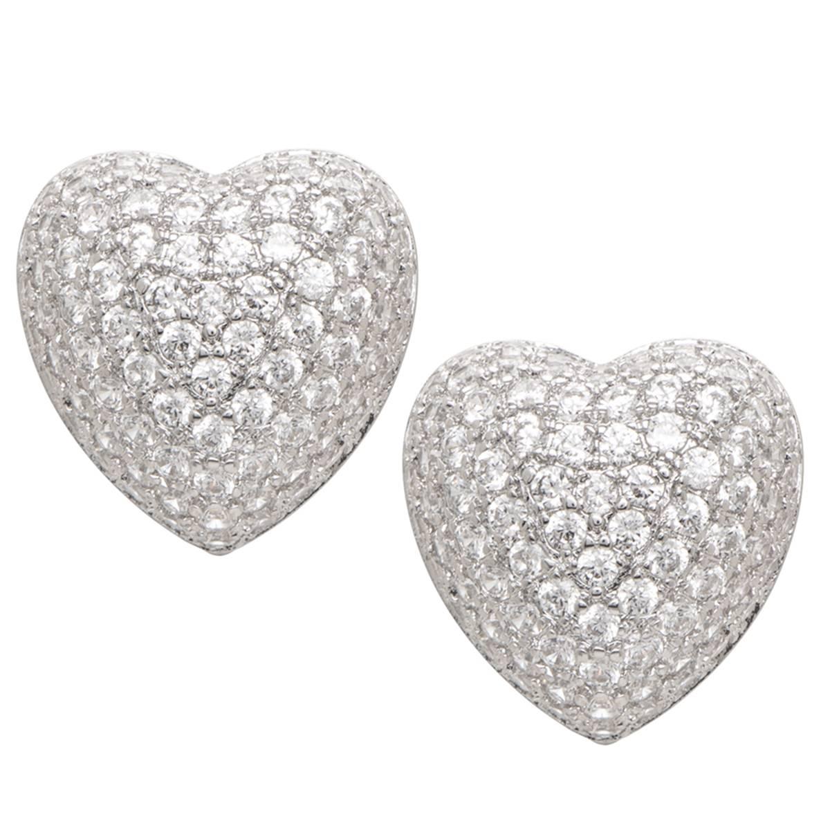 Click here for Fine Silver Plated CZ Puff Heart Earrings prices