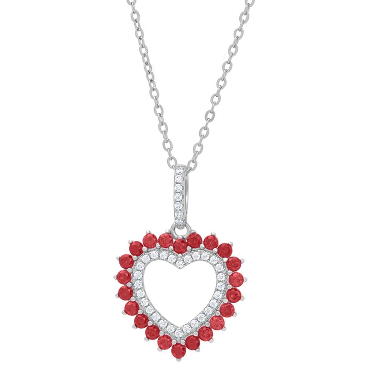 Click here for Silver Plated Lab Ruby Halo Open Heart Pendant Nec... prices