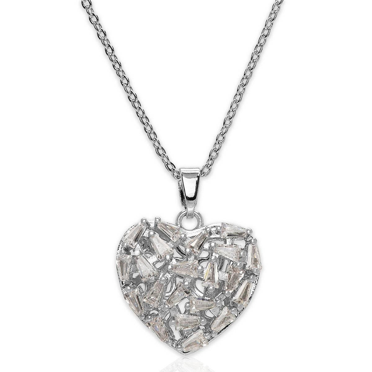 Click here for Silver-Plated Baguette Chunky Heart Pendant Neckla... prices