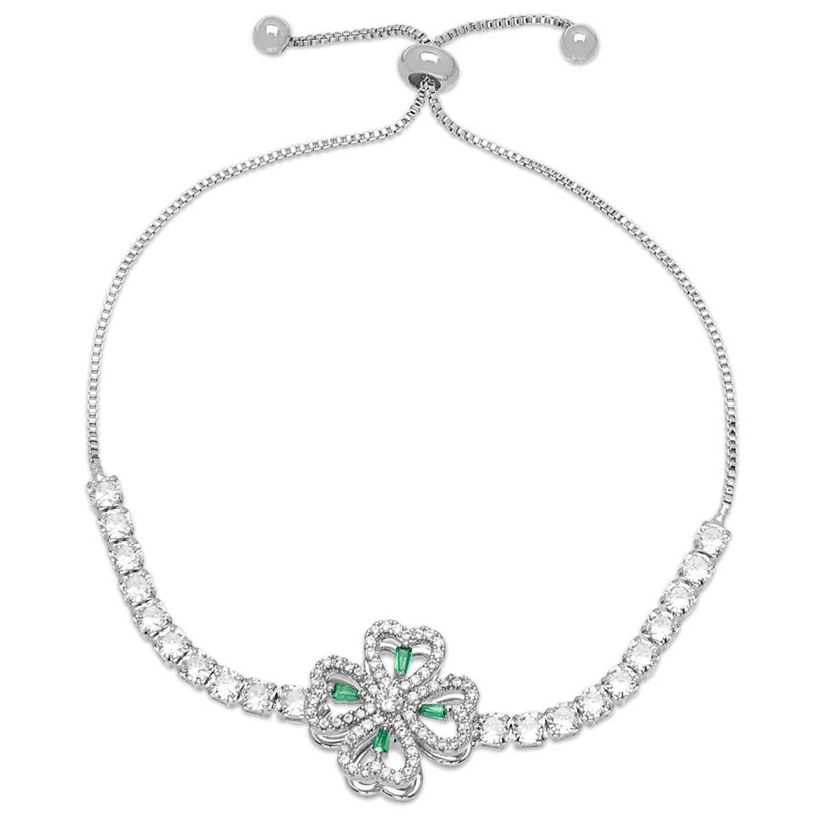 Click here for Silver-Plated Lab-Grown Green Clover Spinner Adjus... prices