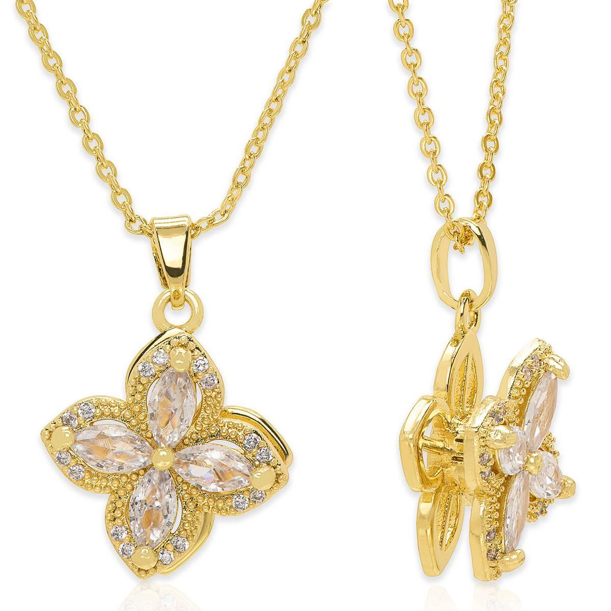 Click here for 14k. Gold-Plated & CZ Marquise Clover Spinner Pend... prices