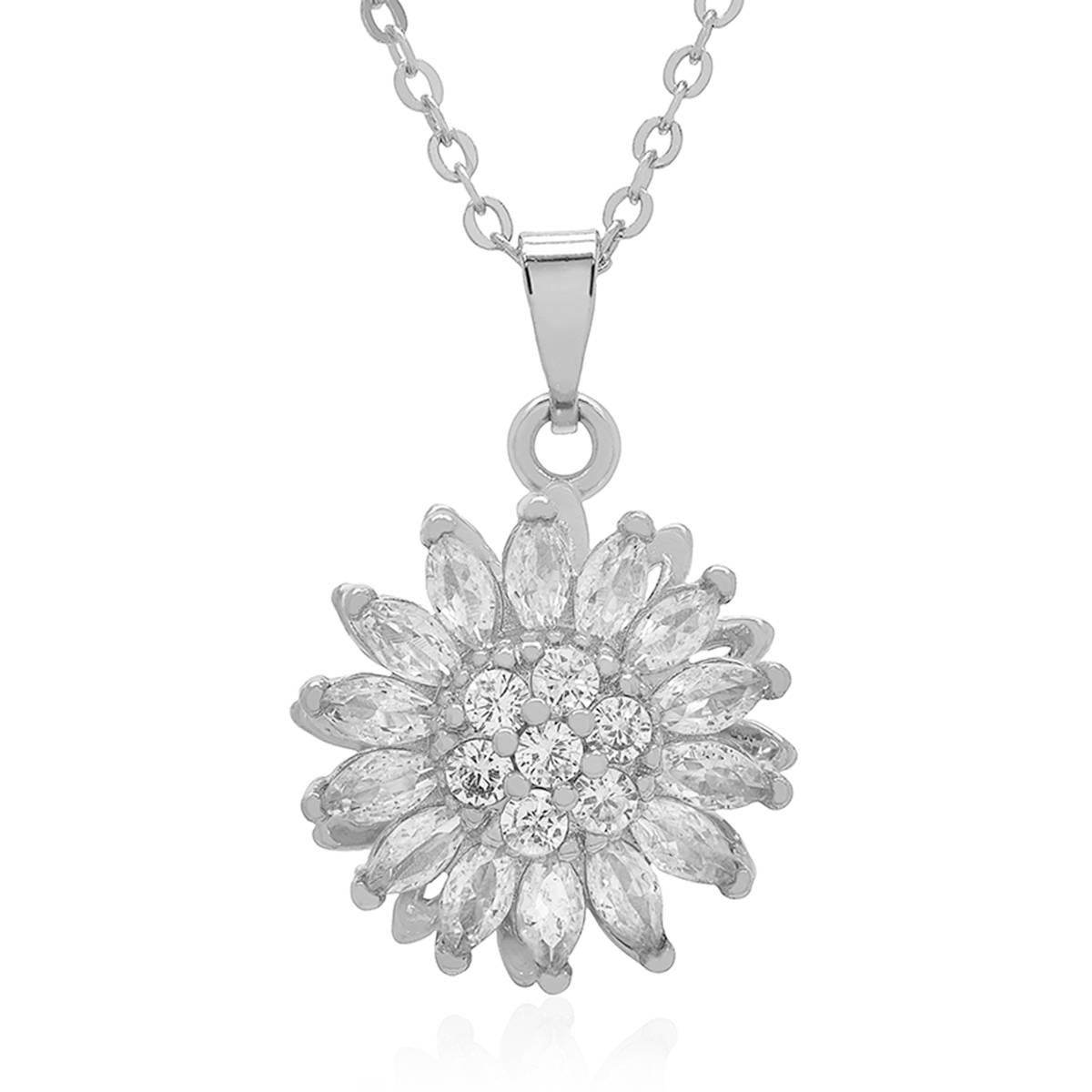 Click here for Silver Plated & CZ Daisy Flower Spinner Pendant Ne... prices