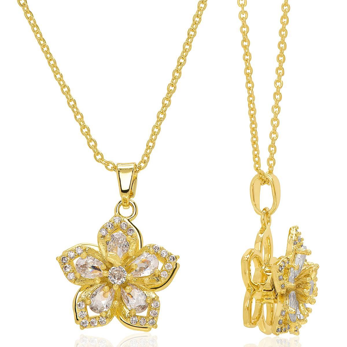 Click here for 14kt. Gold-Plated & CZ Flower Spinner Pendant Neck... prices