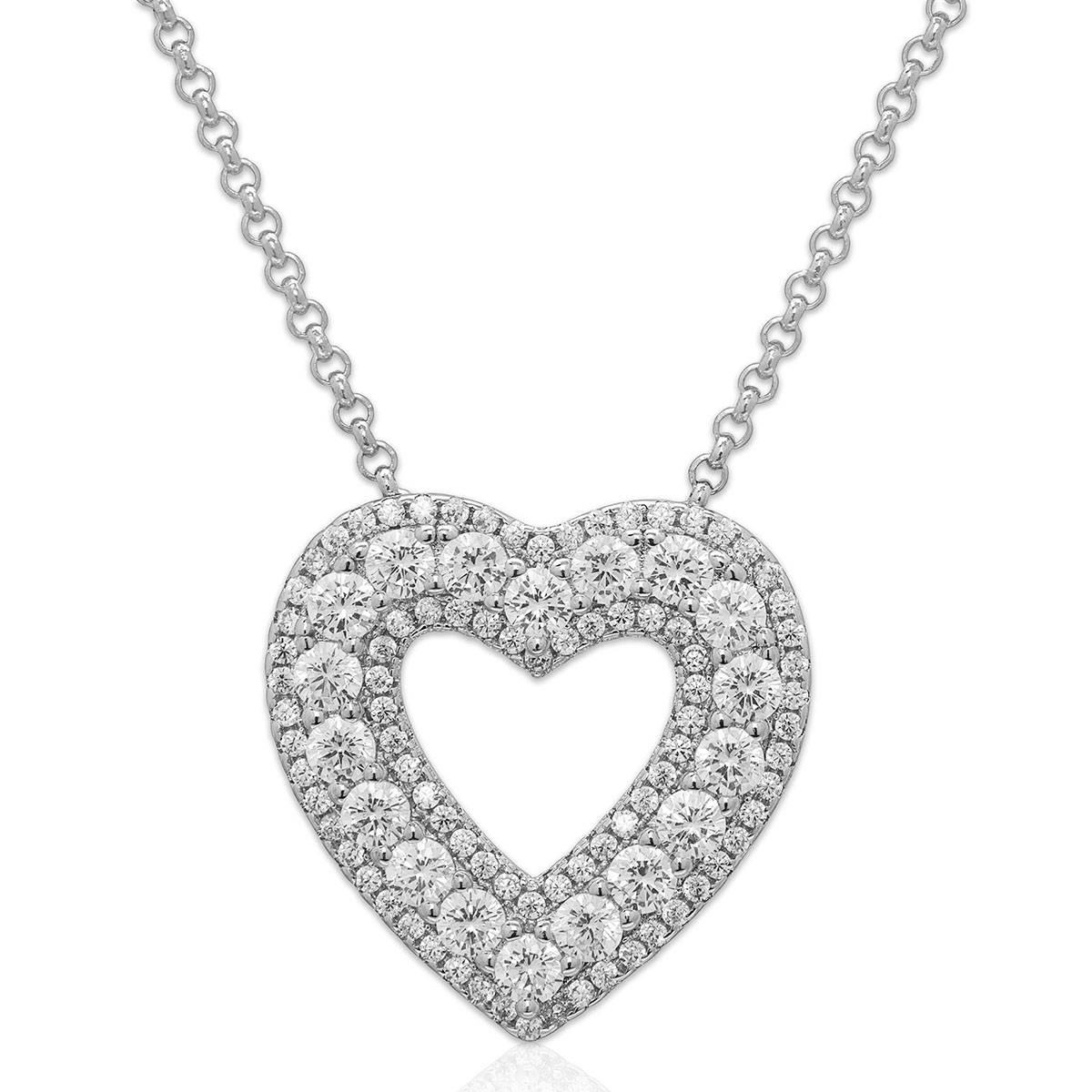 Click here for Silver-Plated CZ Triple Row Heart Pendant Necklace prices
