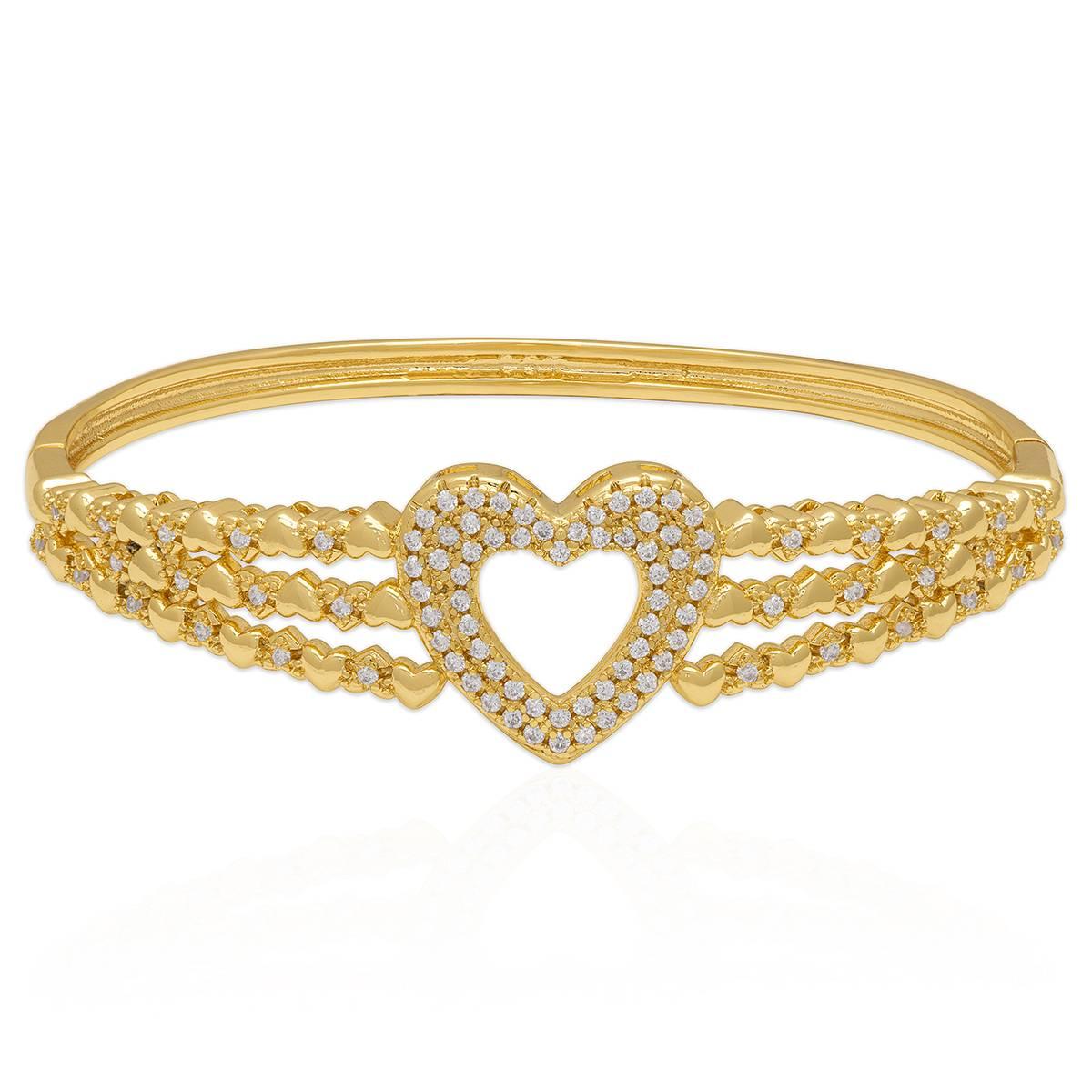 Click here for 14kt. Gold-Plated CZ Heart Center Bangle Bracelet prices